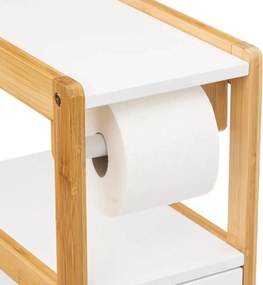 Úzký regál na toaletní papír NATUREO, bambusová konstrukce, bílý