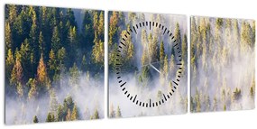 Obraz stromů v mlze (s hodinami) (90x30 cm)