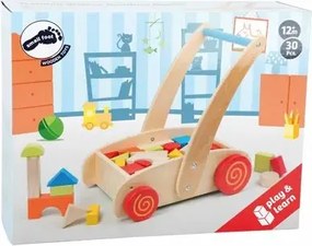 Small Foot Chodítko dřevěné kostky ve vozíku / od 12 měsíců