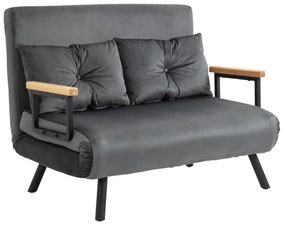HOMCOM Rozkládací pohovka s podnožkou Gauč s funkcí spaní Rozkládací pohovka se sametovými opěrnými polštáři Tmavě šedá 102 x 73 x 81 cm