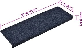Schodové rohože samolepicí 15 ks 65 x 21 x 4 cm modré s obdélníkovým okrajem 134566