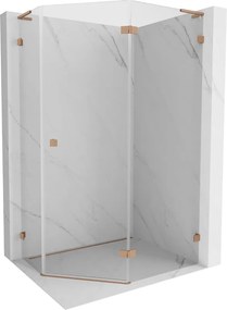 Mexen Lunar, L pravý výklopný pětiúhelníkový sprchový kout 100 x 80 cm, 8mm čiré sklo, profil měděná matná, 831L-100P-080L-65-00-P