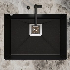 Sink Quality Argon 60, kuchyňský granitový dřez 550x420x225 mm + chromový sifon, černá, SKQ-ARG.C.1KBO.60.X