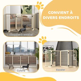 PawHut Bezpečnostní bariéra pro psy - modulární skládací pet plot 4 panely s podpěrnými nohami - 206 x 35,5 x 76 cm z přírodního dřeva | Aosom