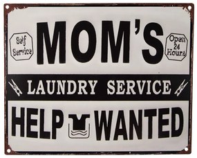 Bílo-černá antik nástěnná kovová cedule Mom´s Laundry Service – 25x1x20 cm