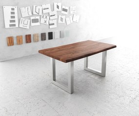 DELIFE Jídelní stůl Edge 160x90cm XL hnědá akácie nerezová ocel široká
