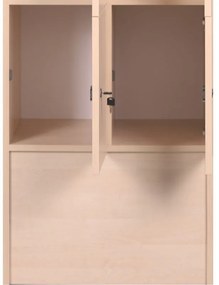 Dřevěná odkládací skříňka S5 s úložnými boxy, 9 boxů, 1700 x 900 x 420 mm, cylindrický zámek, ořech