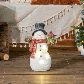 HOMCOM Vánoční dekorace, sněhulák s ptákem, 4 teplé bílé LED, na baterie, 25 x 15,5 x 38 cm