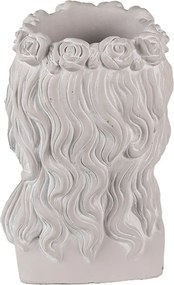 Šedý antik cementový květináč dívka s věněčkem - 20*17*30 cm
