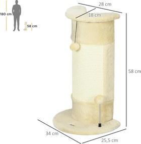 Škrabadlo PawHut pro kočky s hračkami a 2 míčky, ze sisalu a měkkého plyše, 34 x 25,5 x 58 cm, ideální pro malé kočky, krémově bílé | Aosom.de