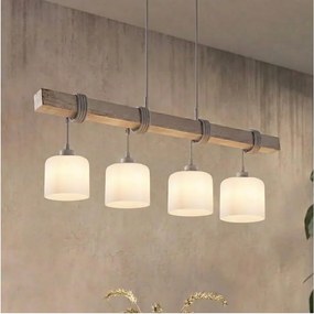 BRILAGI - Lustr na lanku WOOD GLASS 4xE27/60W/230V borovice/šedá/bílá