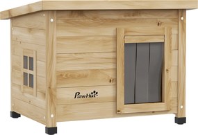PawHut Dřevěný domeček pro kočky PawHut, venkovní kočičí bouda, vyvýšená kočičí jeskyně se závěsem na dvířkách, žlutá barva, 57 x 45 x 43 cm, ideální…