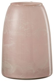 Růžový mramorovaný skleněný svícen - Ø 15 * 22 cm