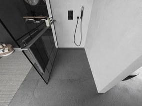 Mexen Kioto+, sprchová zástěna Walk-In s poličkou a věšákem 80 x 200 cm, 8mm čiré sklo černý vzor, ​​grafitový profil, 800-080-121-66-78