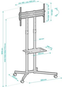 CONNECT IT CMH-9100-BK - Pojízdný stojan s policí pro TV 37-70” černá