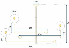 Tolight, Závěsná lampa - skleněné koule 6 ks APP919-6CP, zlatá, OSW-03231