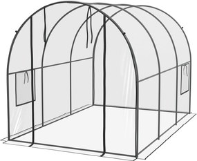 Zahradní skleník Outsunny - Tonnel pro rajčata, půdorys 6 m², 3L x 2W x 2H m, zpevněný trubkový rám, zipové dveře, 2 vysouvací okna - Průhledný