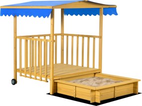 Pískoviště Outsunny bez podstavce, výškově nastavitelné, 107,5 x 107,5 x 110 cm, pískoviště se stříškou, pískoviště s krytem, přírodní