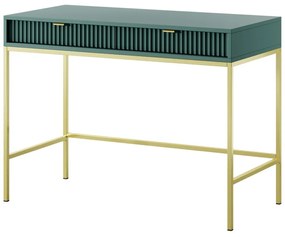 PIASKI Psací stůl - NOVA T104, tmavě zelená Nožky: zlaté, Barva úchytky: zlatá