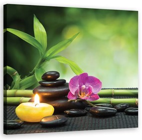 Obraz na plátně, Složení zenu se svíčkami a květinami - 50x50 cm