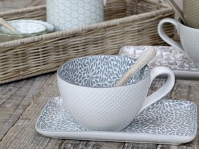 Šedý porcelánový tácek s ornamenty Arés Grey - 20*11*2cm