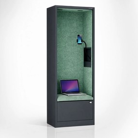 Kancelářská akustická kabina se sedátkem a USB-C portem, korpus antracitový / sedák zelený, 600 mm: SALLY MentalBox