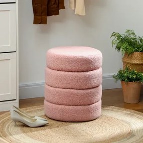 HOMCOM Taburet, kulatý, teddy fleece, do 120 kg, Φ40x45H cm, růžová