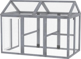 PawHut venkovní výběh pro slepice, 1,18 m² (140 x 88,5 x 106 cm), zamykatelné dveře, masivní smrkový rám, pletivo, pro 1–3 slepice, šedý