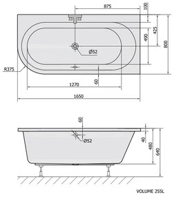 Polysan ASTRA R asymetrická vana s konstrukcí 165x80x48cm, bílá, 34711