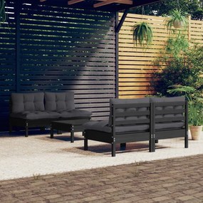 vidaXL 5dílná zahradní sedací souprava s krémovými poduškami borovice [3096008] Barva: Černá