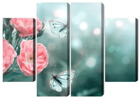Vícedílný obraz Jemné Květiny A 3D Motýli Nedostatek Nedostatek Přírodní plátno 160x120
