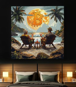 Obraz na plátně - Bitcoin Týpci na dovolené FeelHappy.cz Velikost obrazu: 140 x 140 cm