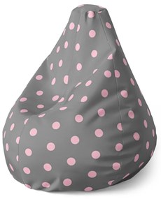 Sablio Sedací vak Pear Růžové puntíky na šedé - 70 x 70 x 95 cm