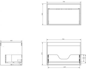 Mexen Box-A, závěsná skříňka 70 cm, 1 zásuvka, ořech, 91AX0-0700-470-1-86