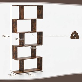 Knihovna 5-patrová, rustikální, 70 x 24 x 159 cm CB10554CF