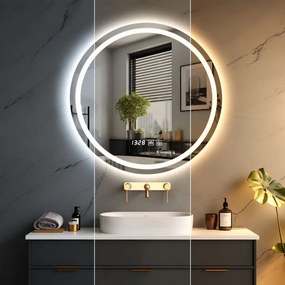 Kulaté LED zrcadlo 70 cm s odmlžováním a hodinami