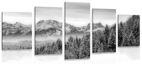 5-dílný obraz zamrzlé hory v černobílém provedení - 100x50 cm