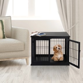 PawHut bouda pro psy, klec pro malá zvířata, MDF kov, černá, 81x58,5x66 cm