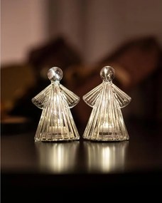 LED svítící anděl skleněný, čirý, 10 cm, sada 2 kusy