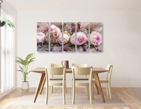 5-dílný obraz slavnostní květinová kompozice růží - 200x100 cm