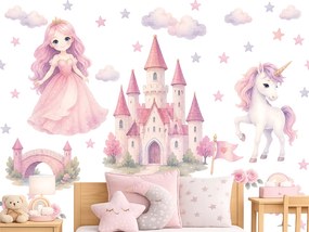 Princezna a růžové království samolepky na zeď pro holky arch 100 x 71 cm