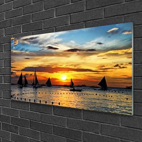 Obraz na skle Loďky Moře Slunce Krajina 100x50 cm