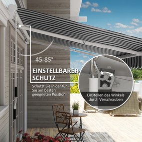 Balkonová markýza Outsunny, 3,95 x 2,45 x 3,50 m, odolná proti UV záření, pro všechny povrchy, s ruční klikou, hliník, polyester, bílá + modrá | Aoso