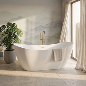 Rea FERRANO Slim, volně stojící vana 1600×800×720 mm, bílá, měděná matná krytka odtoku, KPL-W8081