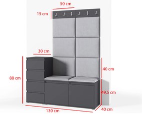 Eka Předsíňová stěna s čalouněnými panely Trinity 34 - Bílá / Světlá modrá 2322