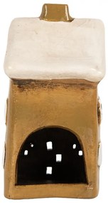 Hnědý keramický svícen na čajovou svíčku domek Village - 8*7*15 cm