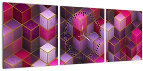 Obraz fialových kostek (s hodinami) (90x30 cm)