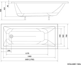 Aqualine, DOUBRAVA obdélníková vana 170x70x41cm, bílá, A1770