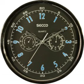 Secco nástěnné hodiny, Teploměr a vlkoměr, stříbrno-černé, průměr 30 mm