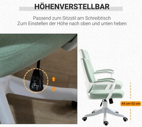 Kancelářská židle Vinsetto ergonomická s houpací funkcí čalouněná 360° otočná kolečka polyester zelená 62x69x92-100cm | Aosom.de